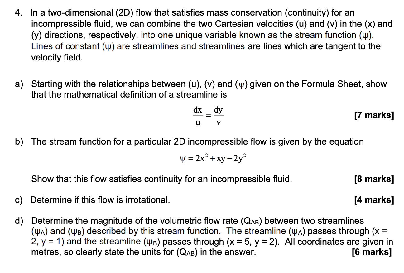 Solved 4. In a two-dimensional (2D) flow that satisfies mass | Chegg.com