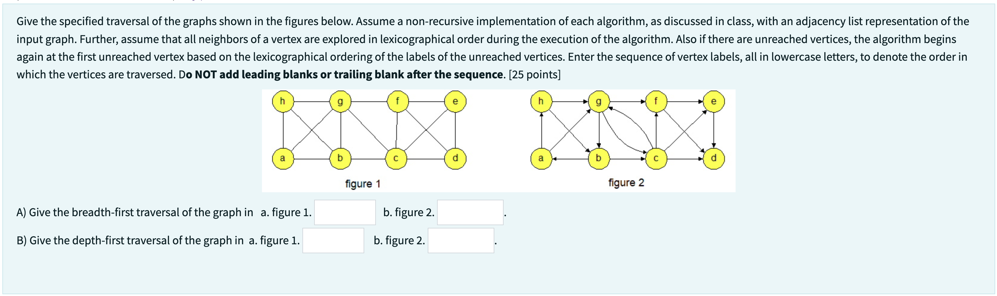 Solved Give the specified traversal of the graphs shown in | Chegg.com