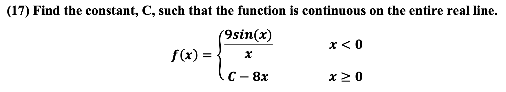 Solved (17) Find the constant, C, such that the function is | Chegg.com