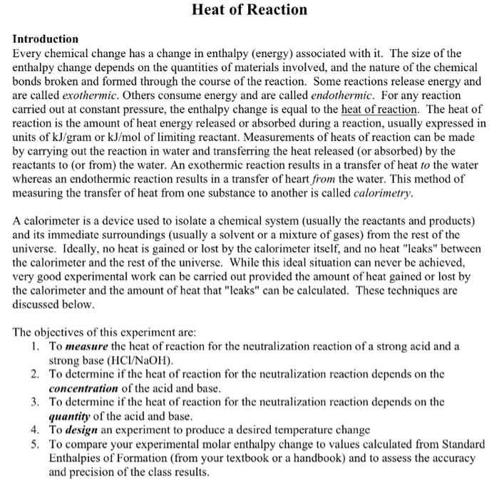 Solved Heat of Reaction Introduction Every chemical change | Chegg.com Solved Heat of Reaction Introduction Every chemical change | Chegg.com