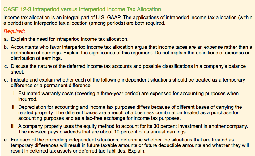 CASE 12‐3 Intraperiod versus Interperiod Income | Chegg.com