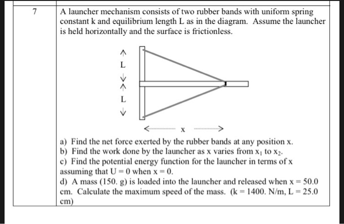 Solved A launcher mechanism consists of two rubber bands | Chegg.com