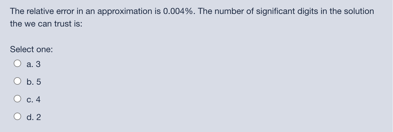 Solved The relative error in an approximation is 0.004%. The | Chegg.com