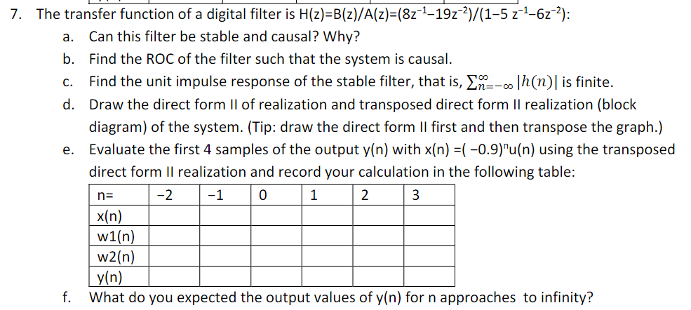 Solved a. e. 7. The transfer function of a digital filter is | Chegg.com