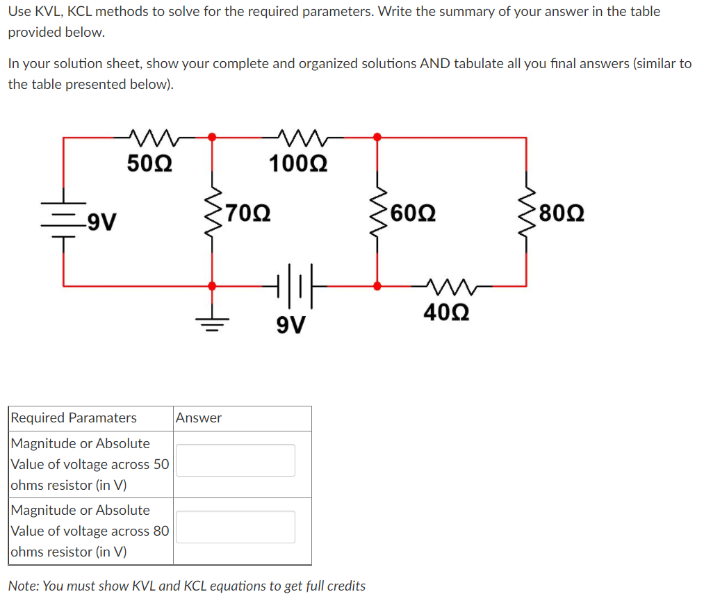 Solved Use KVL, KCL methods to solve for the required | Chegg.com