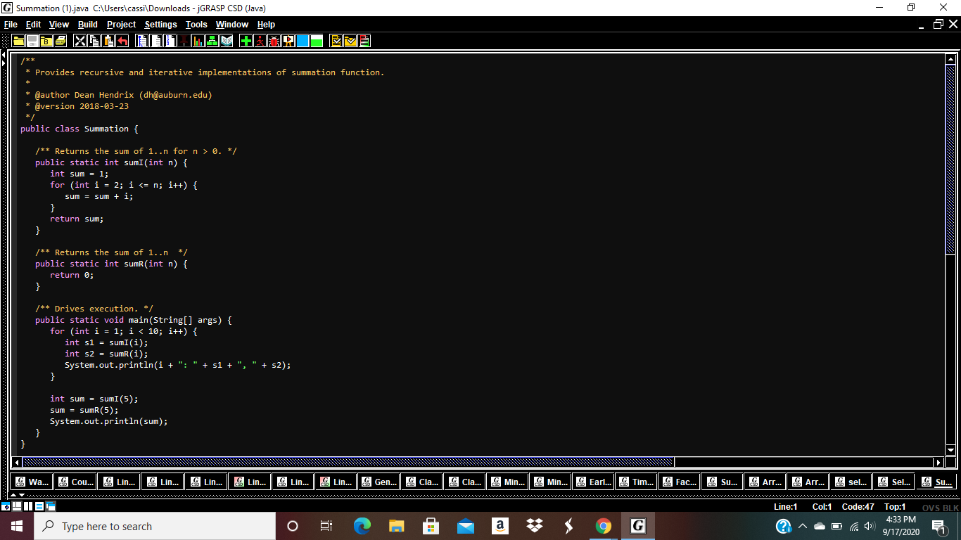 Solved Summation 1. Practice developing a recursive method | Chegg.com