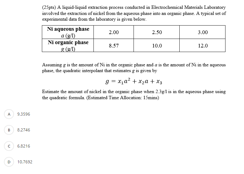 Solved (25pts) A liquid-liquid extraction process conducted | Chegg.com