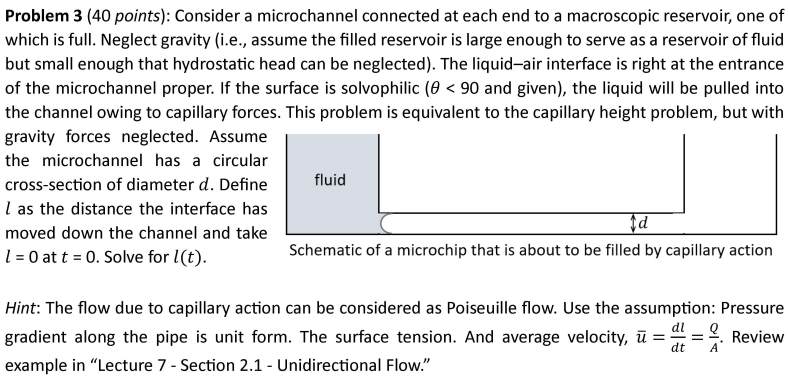 Solved Problem 3 (40 ﻿points): Consider a microchannel | Chegg.com
