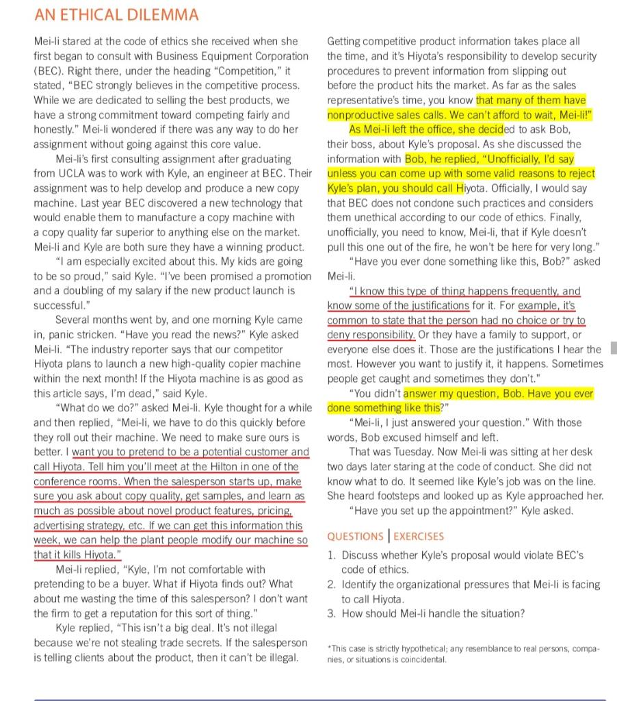 Solved Read the "Ethical Dilemma" vignette at the beginning | Chegg.com