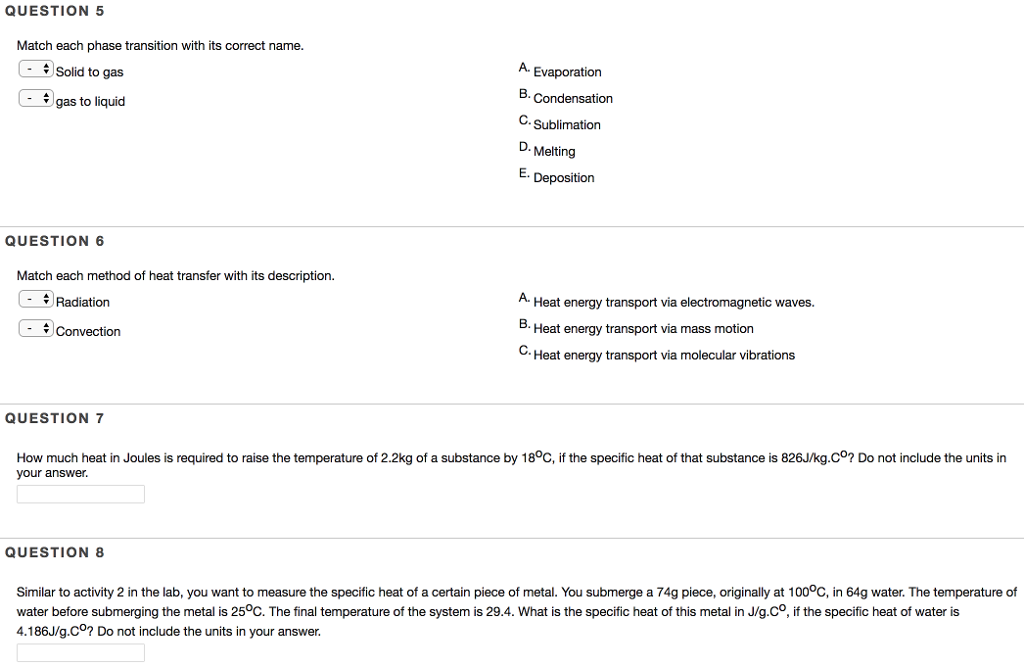 Solved QUESTION 5 Match each phase transition with its | Chegg.com