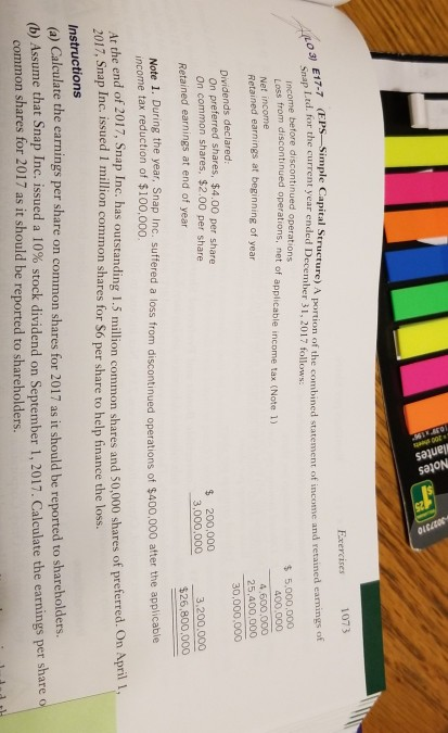 Solved Exercises 1073 7 (EPS Simple Capital Structure) A | Chegg.com