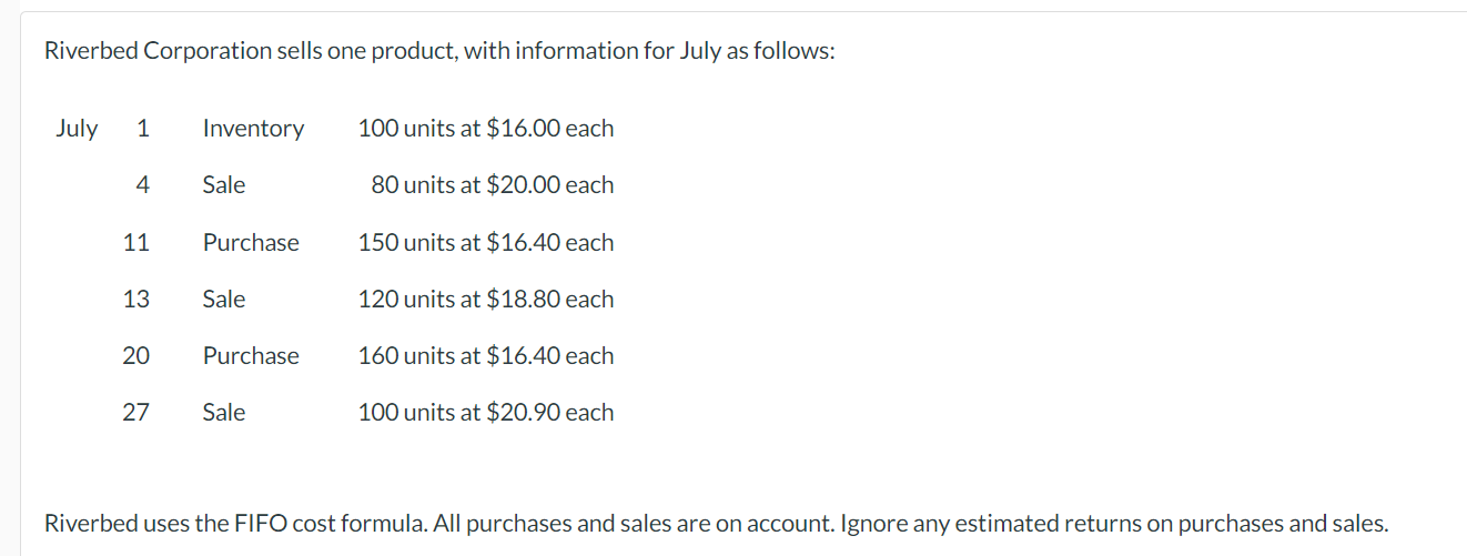 Solved Riverbed Corporation sells one product, with | Chegg.com