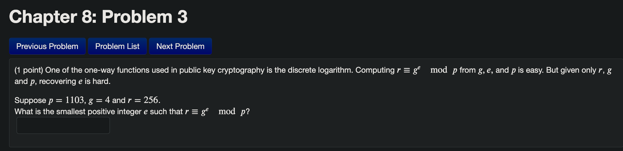 Solved (1 point) One of the one-way functions used in public | Chegg.com