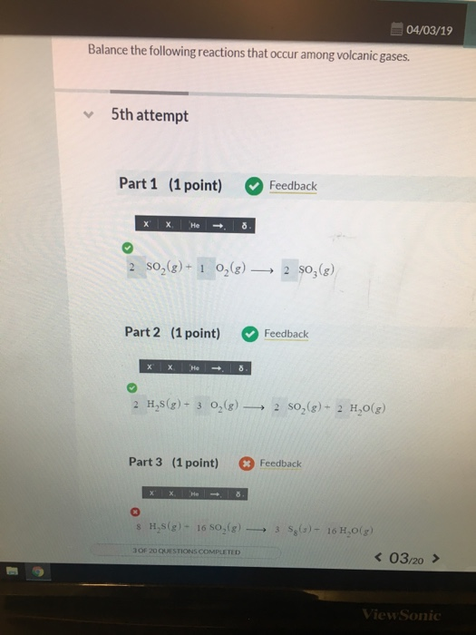 Solved 04/03/19 Balance the following reactions that occur | Chegg.com