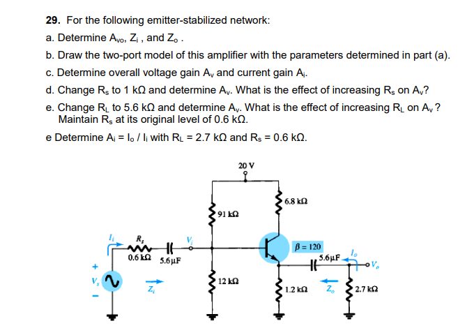Solved 29. For the following emitter-stabilized network: a. | Chegg.com
