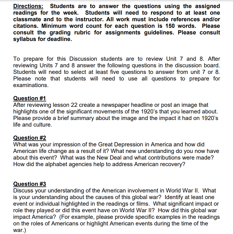 Directions: Students are to answer the questions | Chegg.com