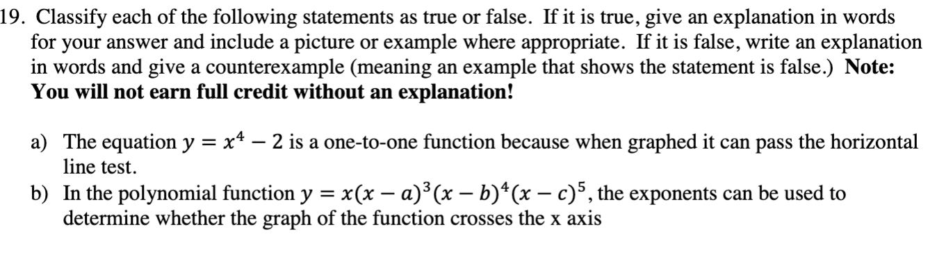 Solved 19. Classify each of the following statements as true | Chegg.com