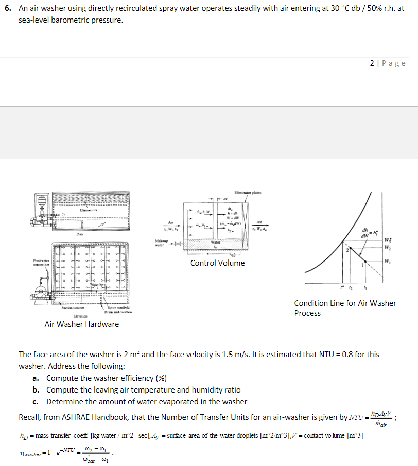Solved 6. An air washer using directly recirculated spray | Chegg.com