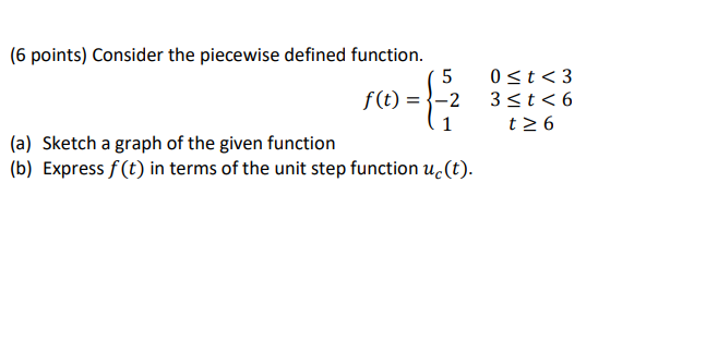 Solved (6 points) Consider the piecewise defined function. | Chegg.com
