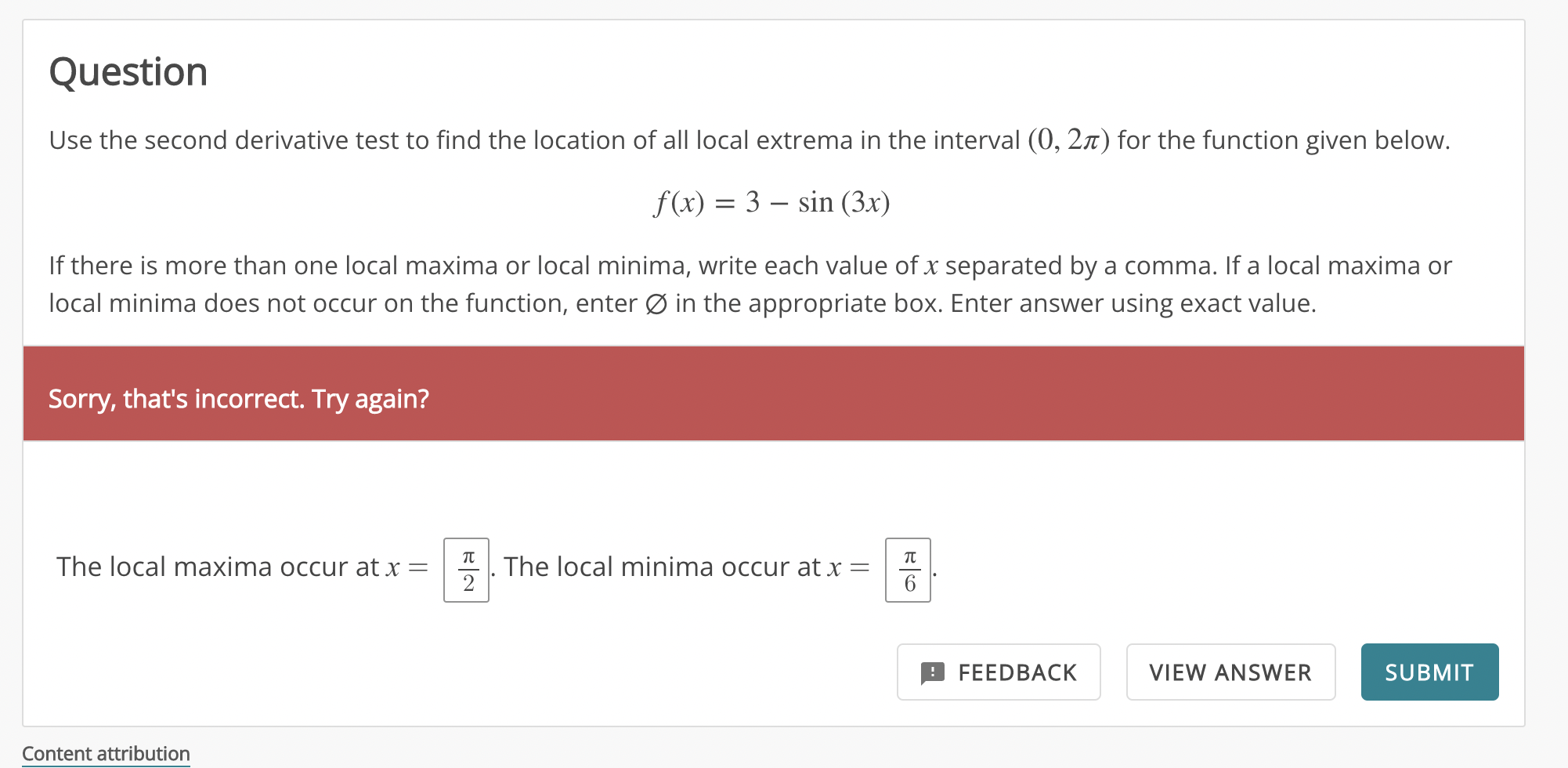 Solved f(x)=3−sin(3x) If there is more than one local maxima | Chegg.com