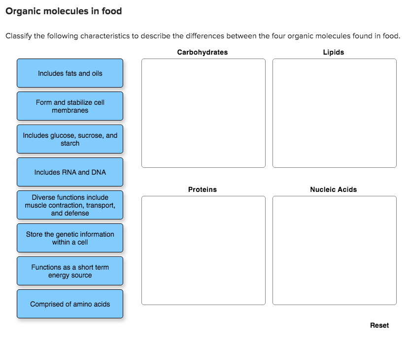 Solved Organic molecules in food Classify the following | Chegg.com