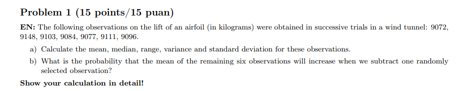 Solved Problem 1 (15 points/15 puan) EN: The following | Chegg.com