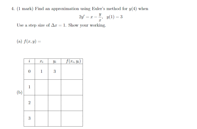 Solved 4. (1 mark) Find an approximation using Euler's | Chegg.com