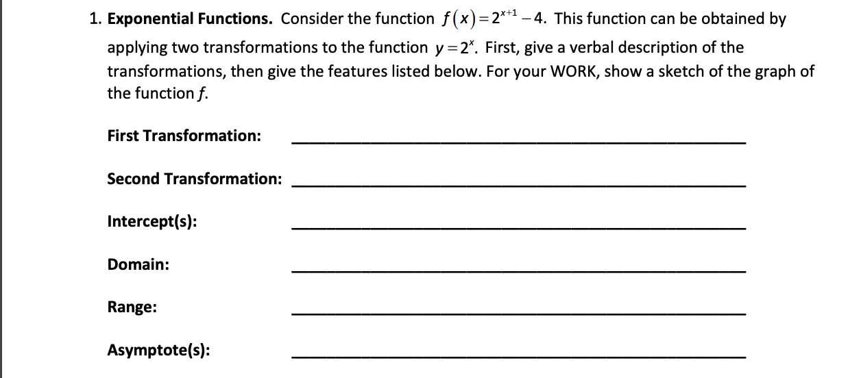 Solved Exponential Functions. Consider the function | Chegg.com