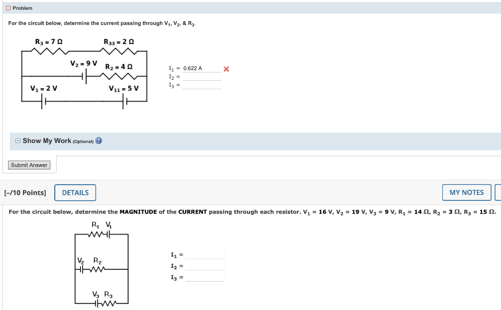 Solved For the circuit below, determine the current passing | Chegg.com