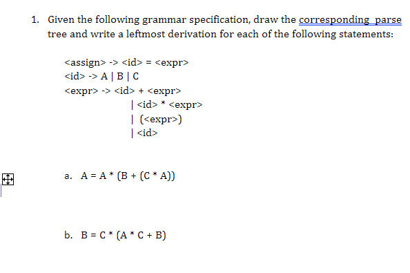 Solved Given the following grammar specification, draw the | Chegg.com