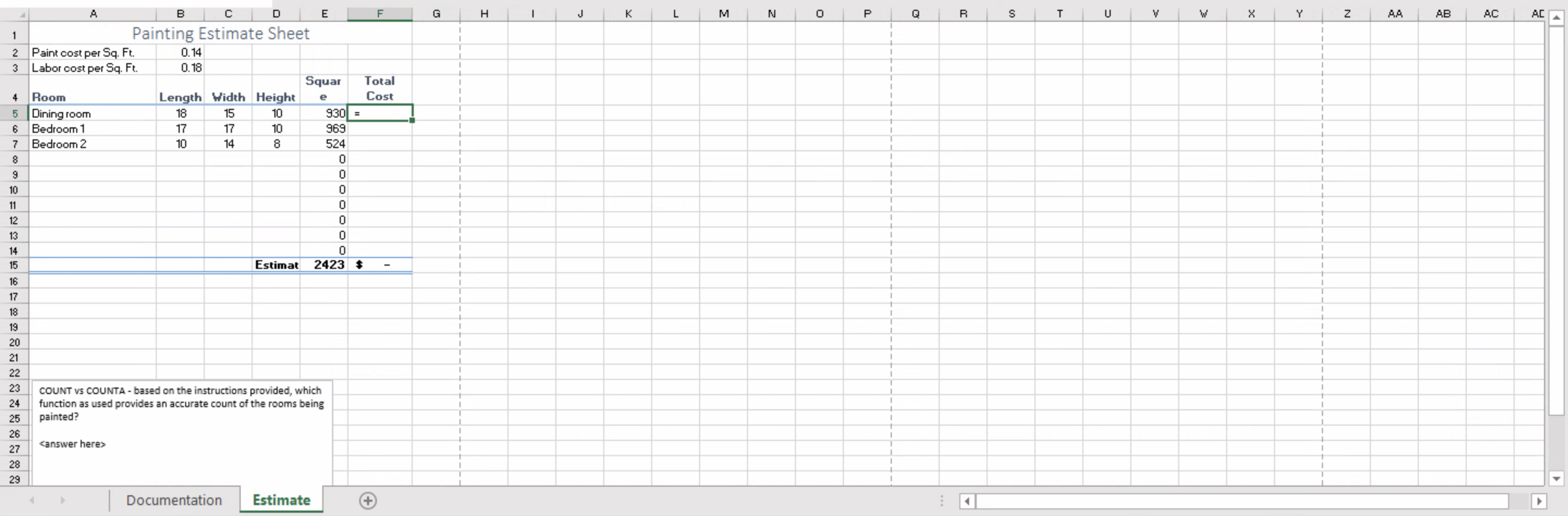 Classroom Learning Activity 2 Painting Estimate (Part | Chegg.com
