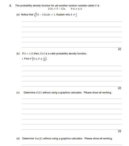 Solved 2. The probability density function for yet another | Chegg.com