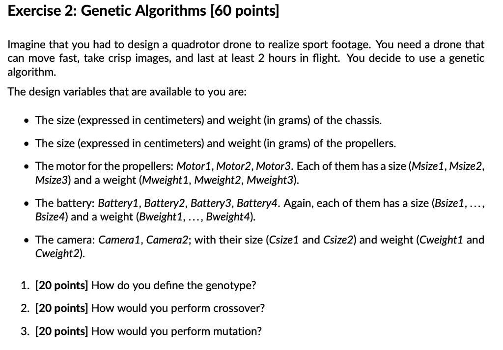 Solved Exercise 2: Genetic Algorithms [60 points] Imagine | Chegg.com