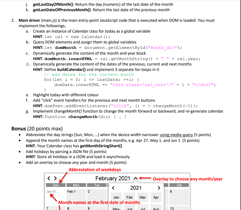 Solved Assignment 1: Calendar App Description Write a web | Chegg.com