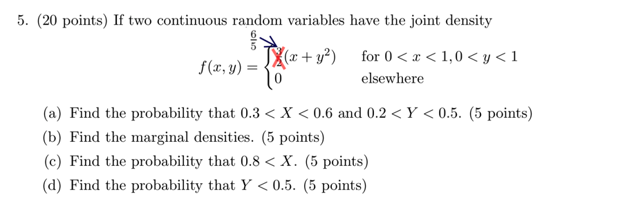 Solved 5. (20 points) If two continuous random variables | Chegg.com