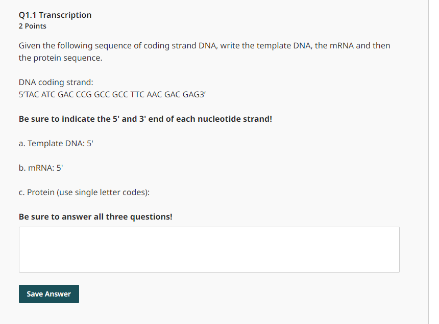 Q1.1 ﻿Transcription2 ﻿PointsGiven the following | Chegg.com