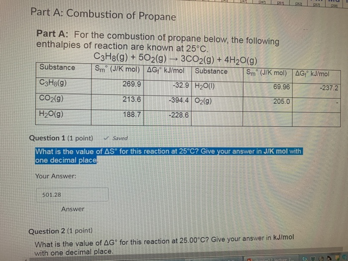Solved Part A: Combustion of Propane Part A: For the | Chegg.com