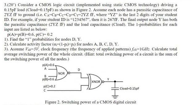 3.(20) Consider a CMOS logic circuit (implemented | Chegg.com