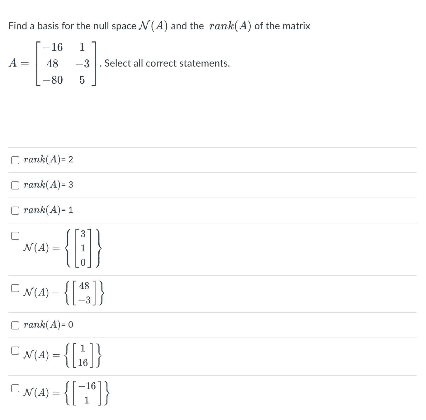 Solved Find a basis for the null space N(A) ﻿and the rank(A) | Chegg.com