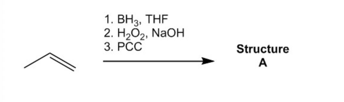 Solved 1. BH3, THF 2. H2O2,NaOH 3. PCC Structure A | Chegg.com