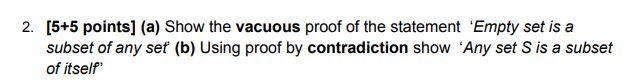 Solved 2. [5+5 points] (a) Show the vacuous proof of the | Chegg.com