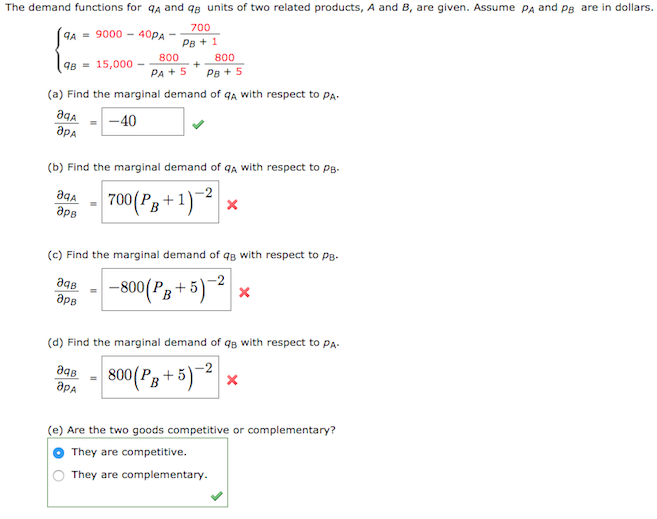 Solved The Demand Functions For Qa And Qb Units Of Two 4774