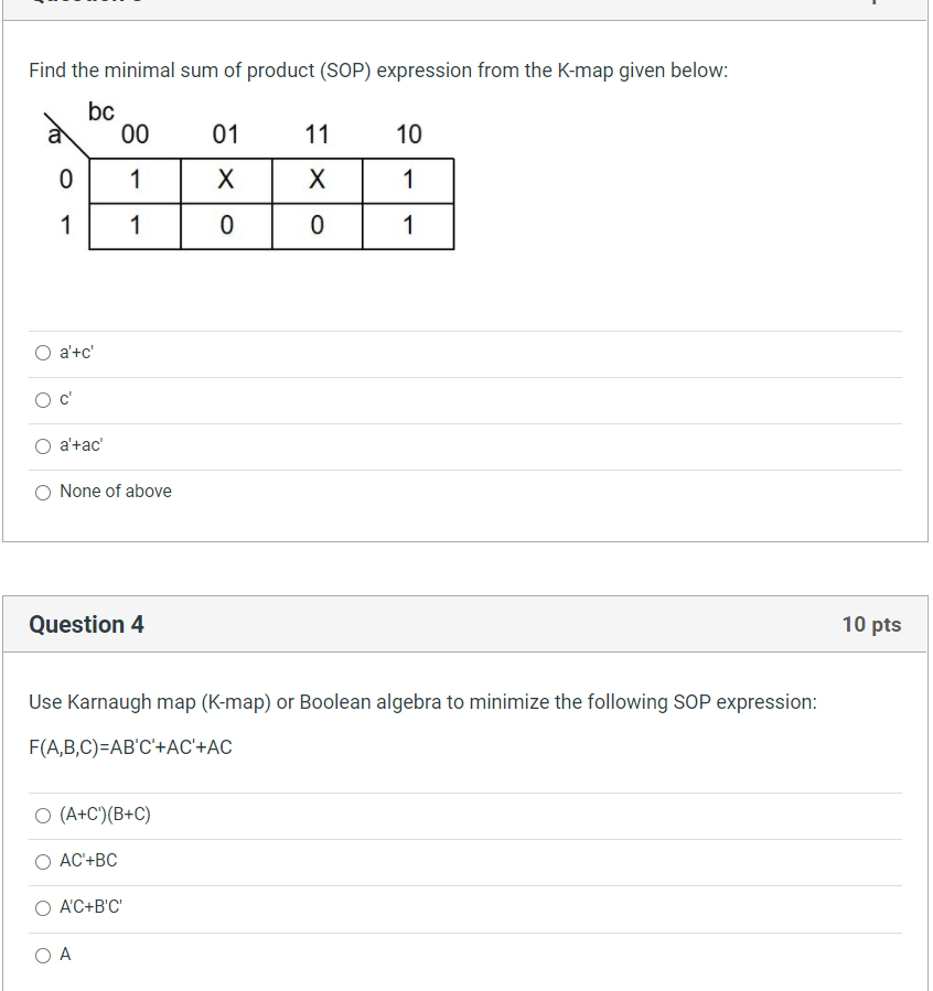 Solved Find the minimal sum of product (SOP) expression from | Chegg.com
