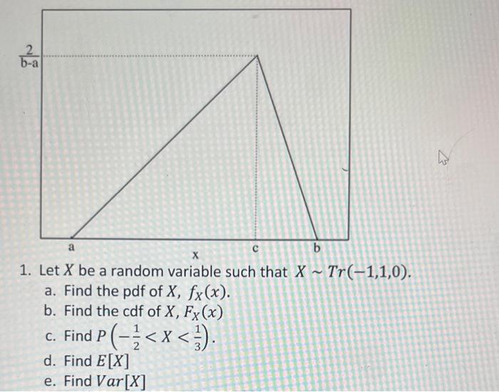 Solved 1. Let X be a random variable such that X∼Tr(−1,1,0). | Chegg.com