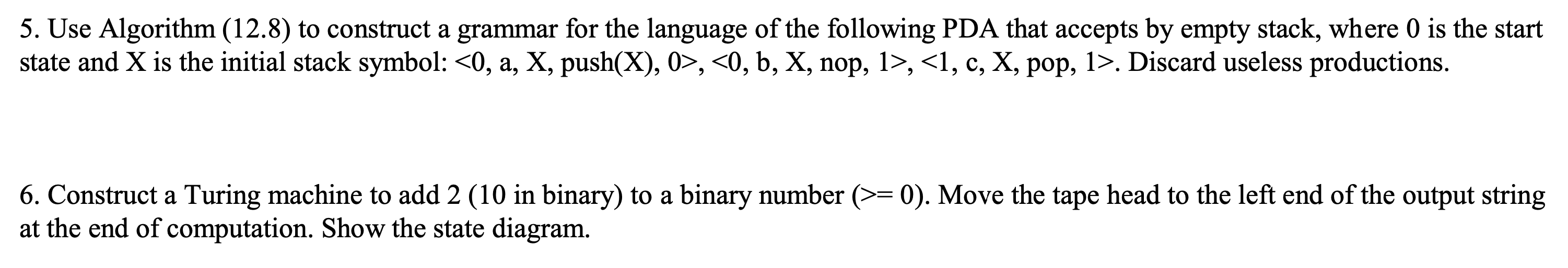 Solved 5. Use Algorithm (12.8) to construct a grammar for | Chegg.com