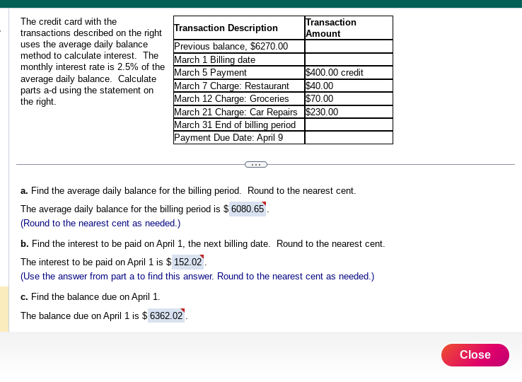 Solved The credit card with thetransactions described on the | Chegg.com