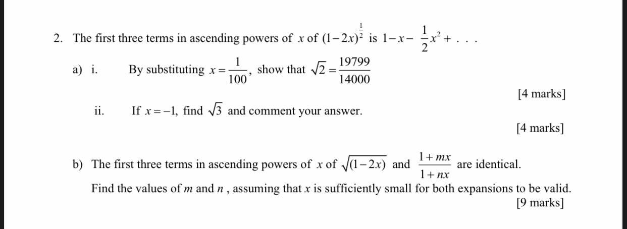 Solved 2. The first three terms in ascending powers of x of | Chegg.com