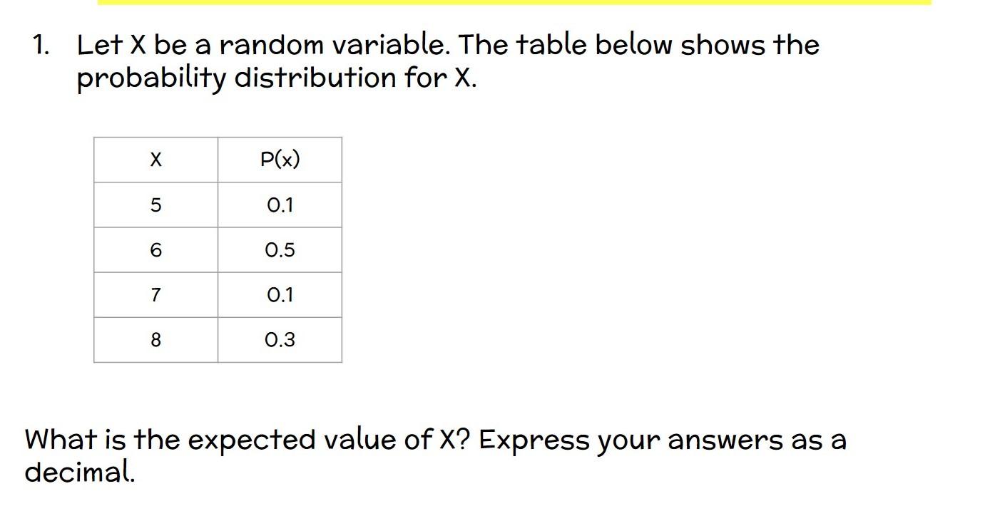 Solved 1. Let X be a random variable. The table below shows | Chegg.com