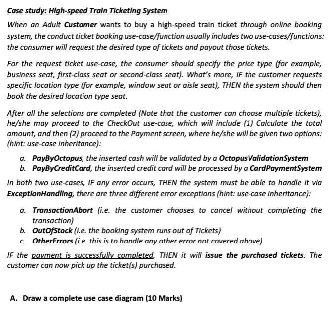Case study: High-speed Train Ticketing System When an | Chegg.com