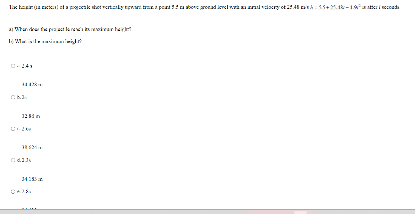 Solved The height (in meters) of a projectile shot | Chegg.com